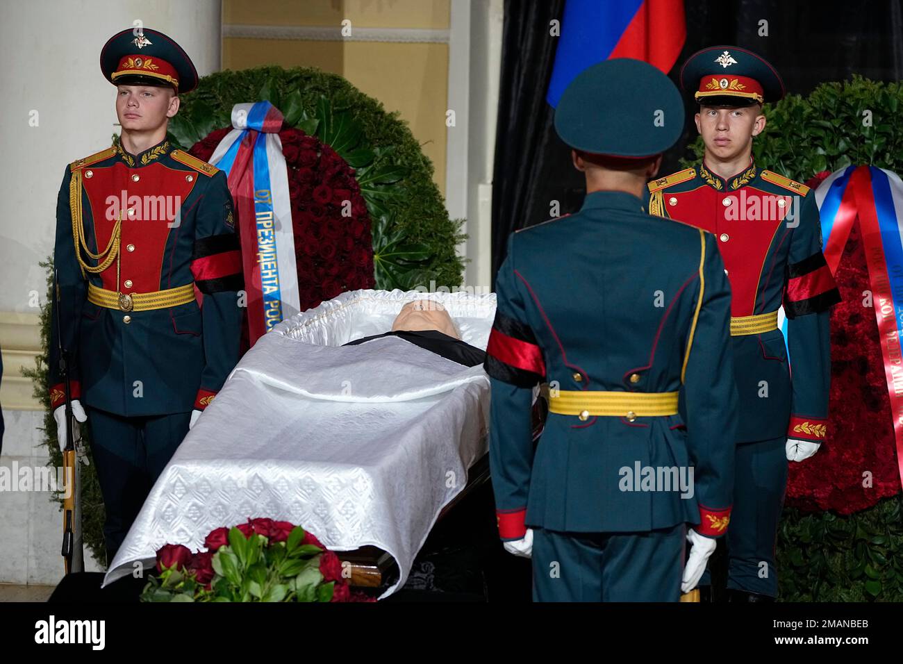 Honour guards stand by the coffin of former Soviet President Mikhail ...