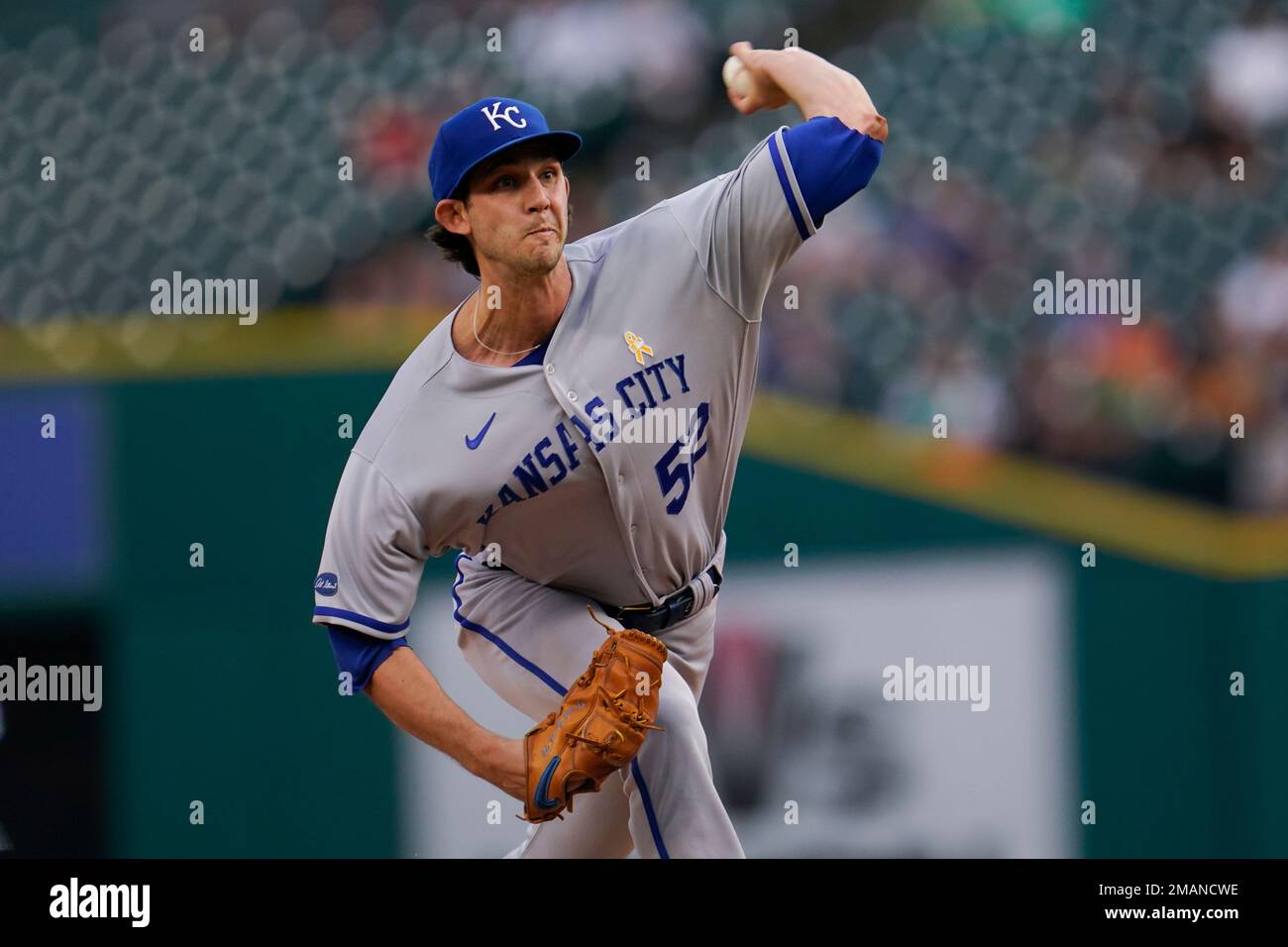 Kansas City Royals pitcher Daniel Lynch throws against the Detroit ...