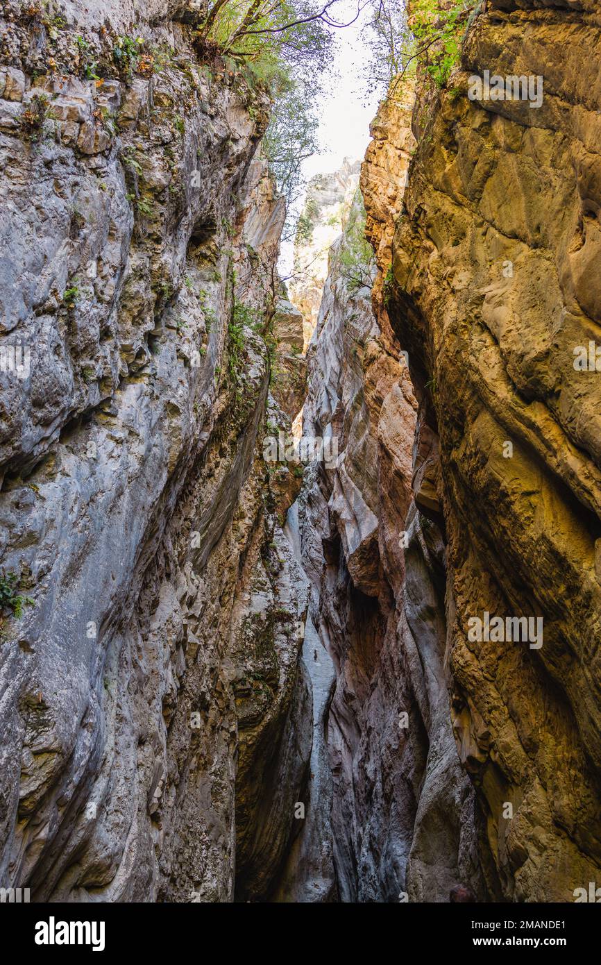Sunlight in a mountain gorge. Karadakh gorge with sunlight in Dagestan ...