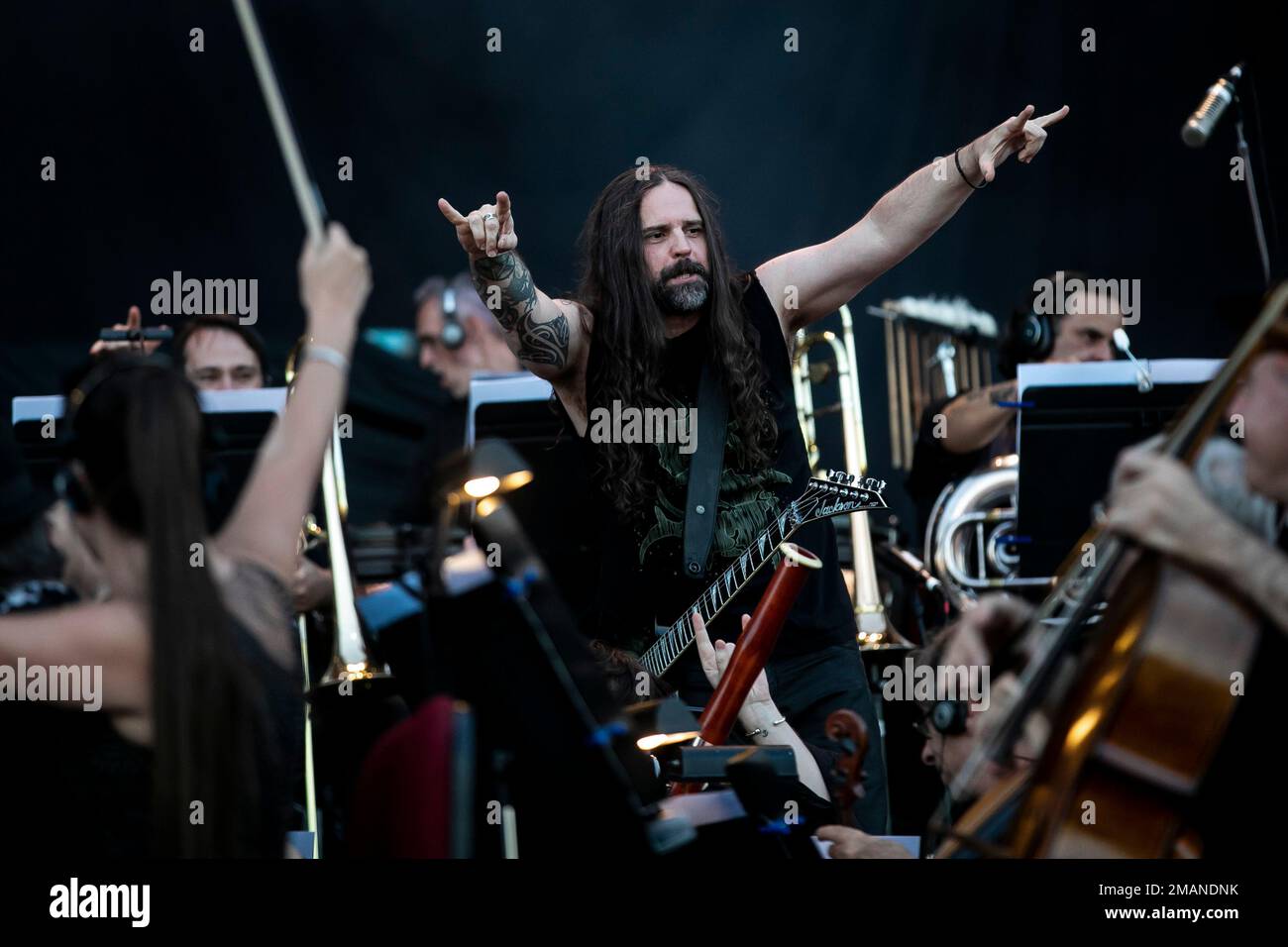 Guitarist Andreas Kisser of the heavy metal band Sepultura performs with the Brazilian Symphony ...