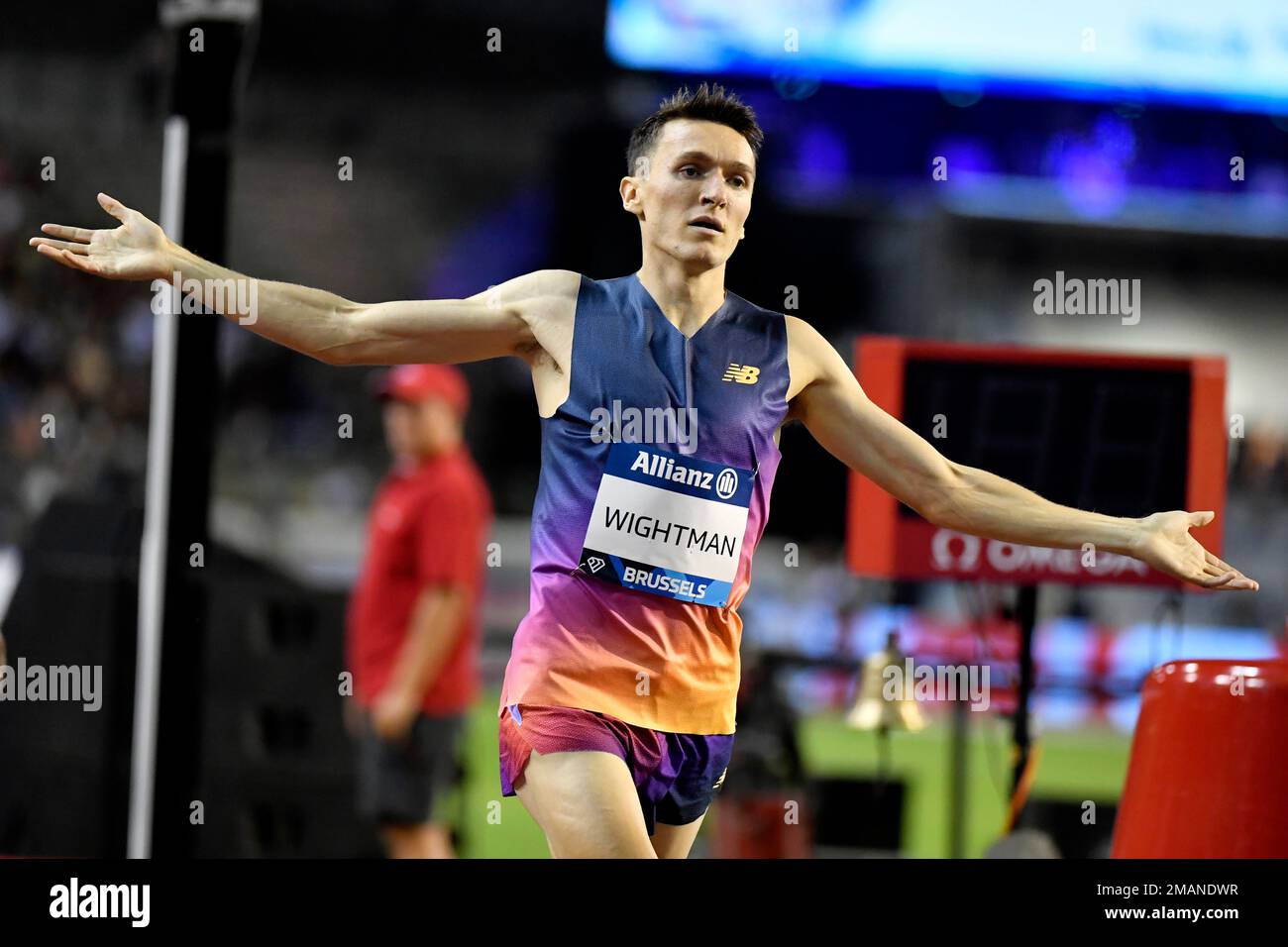 Britain's Jake Wightman crosses the finish line to win the men's 800m ...
