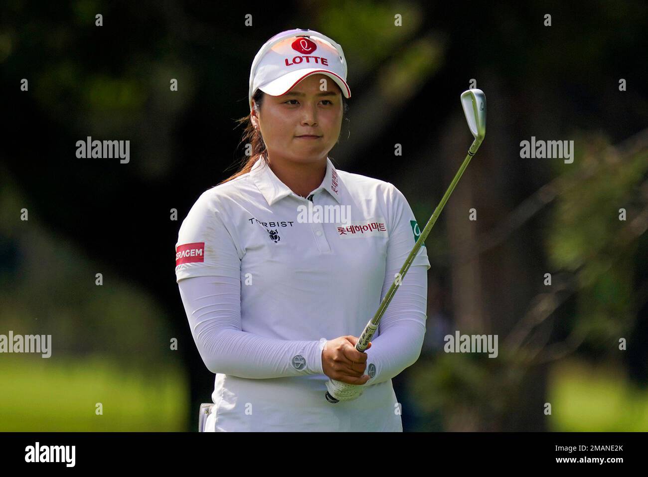 Hye-Jin Choi of South Korea lines up her tee-shot on the second hole during the second round of ...