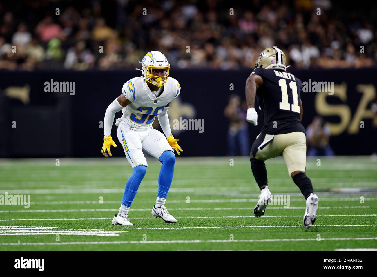 Los Angeles Chargers cornerback Brandon Sebastian (38) defends New ...