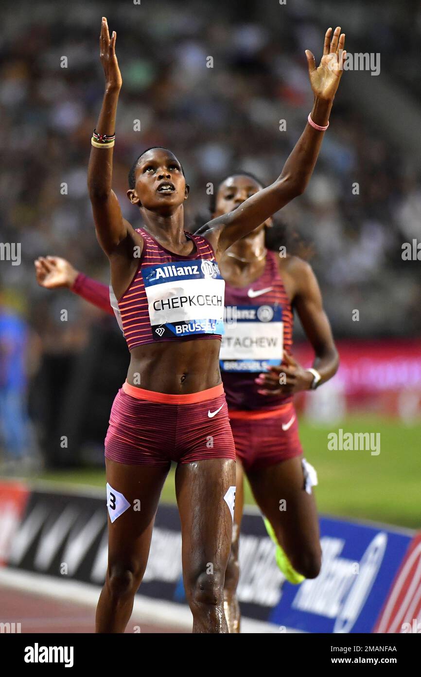 Kenya's Jackline Chepkoech celebrates as she crosses the finish line to ...