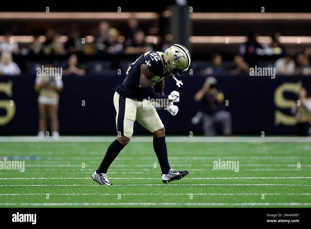New Orleans Saints safety C.J. Gardner-Johnson (22) reacts after a play ...