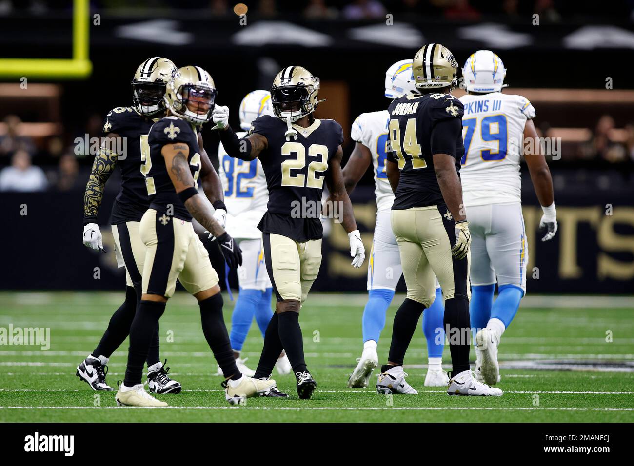 New Orleans Saints safety C.J. Gardner-Johnson (22) reacts to a play ...