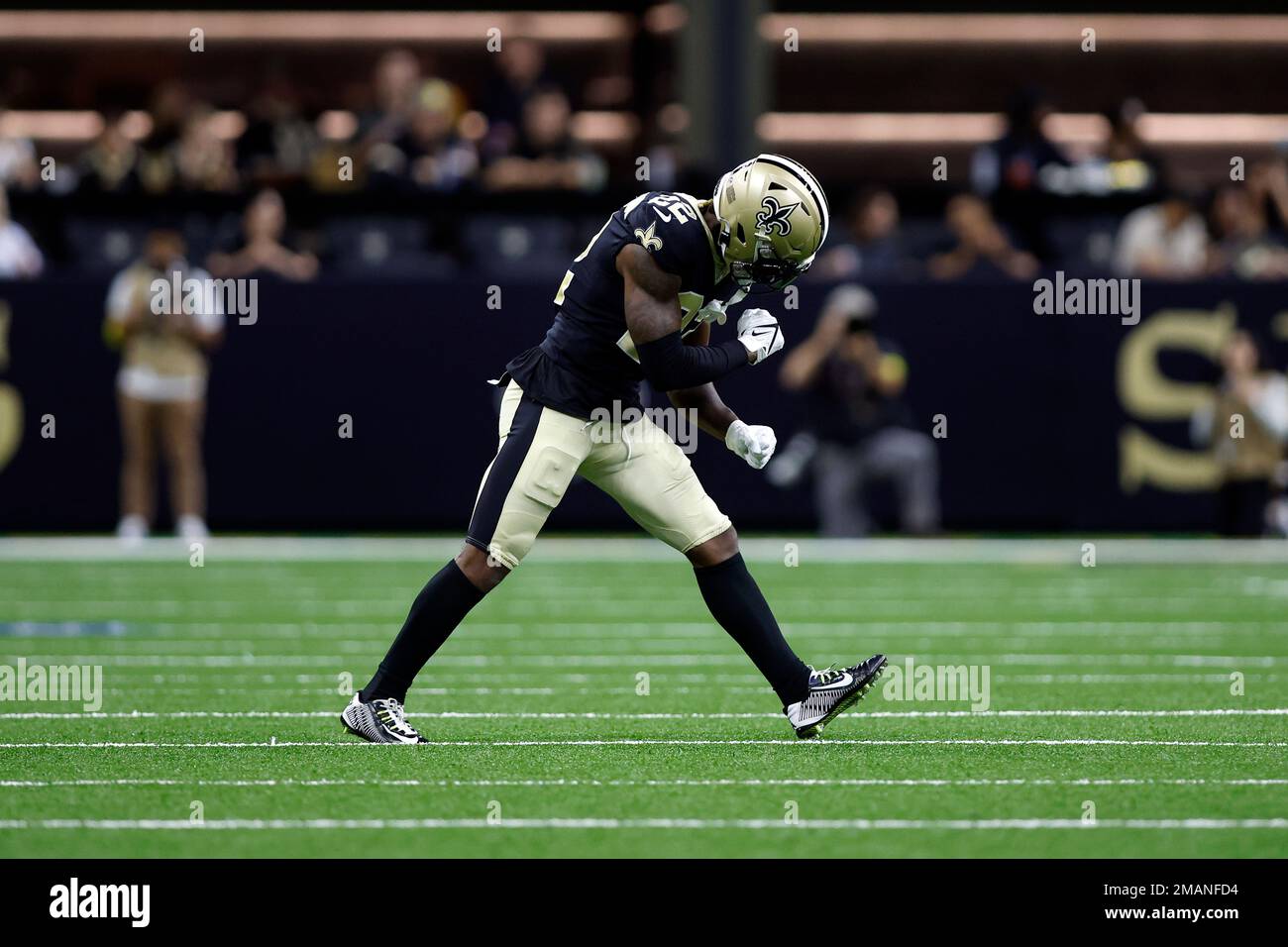 New Orleans Saints safety C.J. Gardner-Johnson (22) reacts after a play ...
