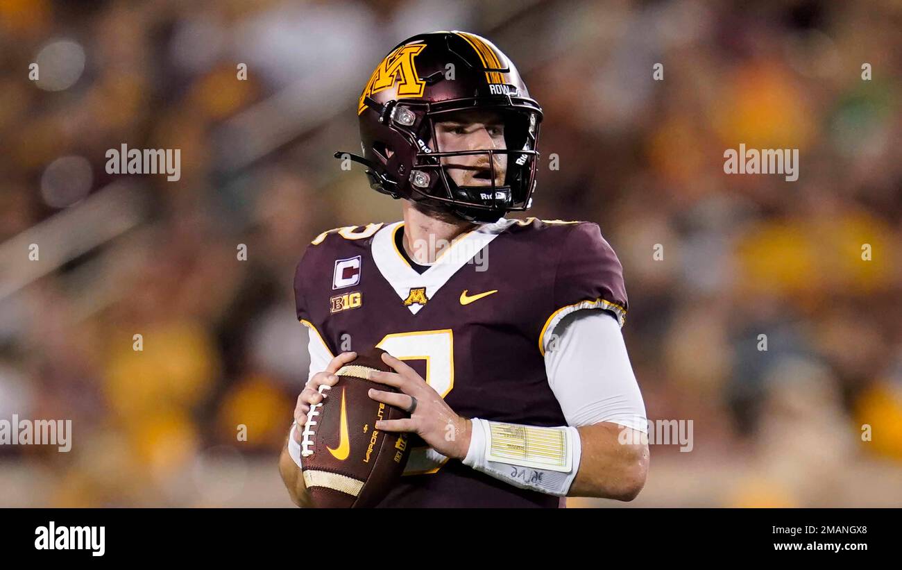 Minnesota quarterback Tanner Morgan looks to pass the ball during the ...