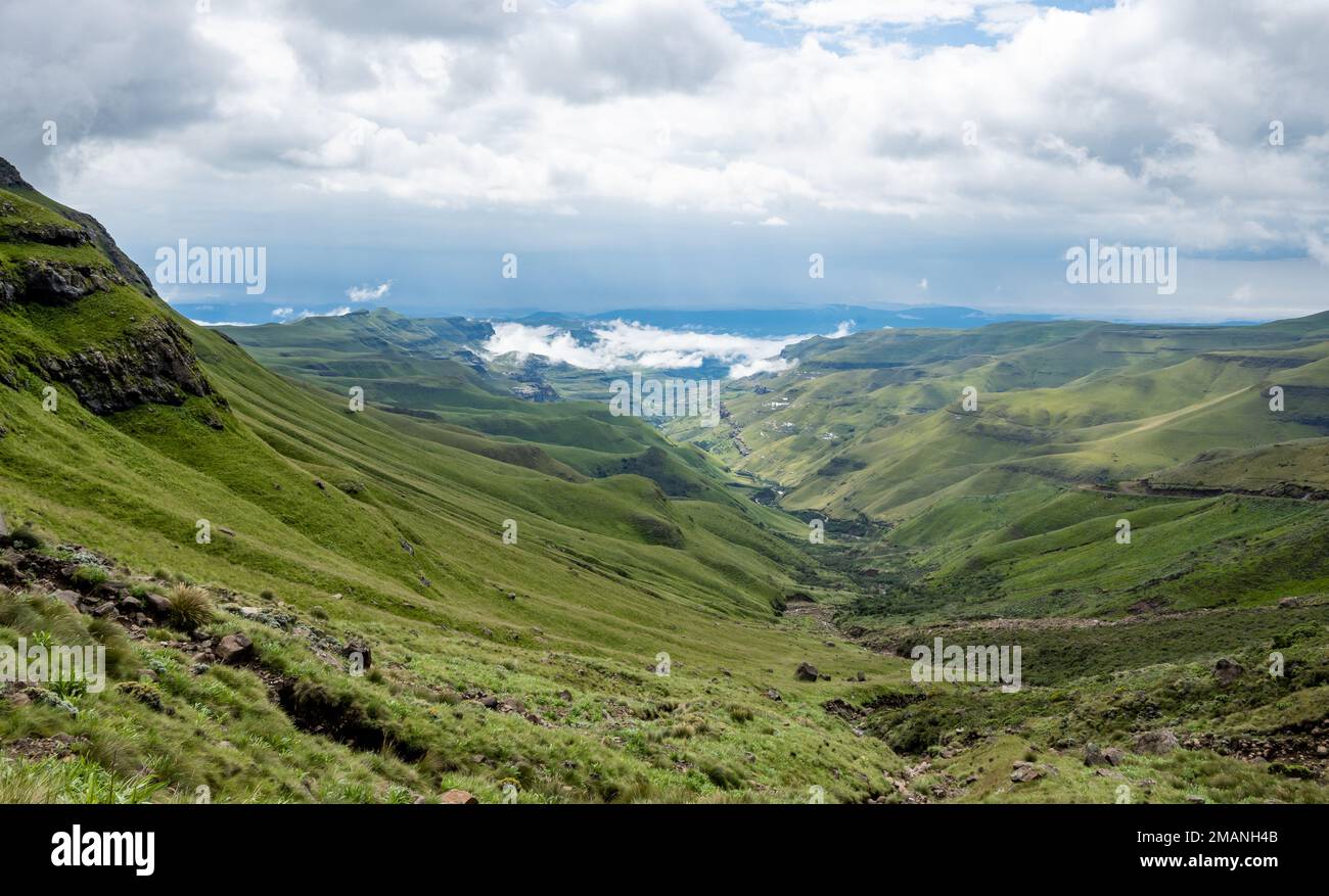 Valley view from the Drakensberg Mountains, KwaZulu Natal, South Africa ...