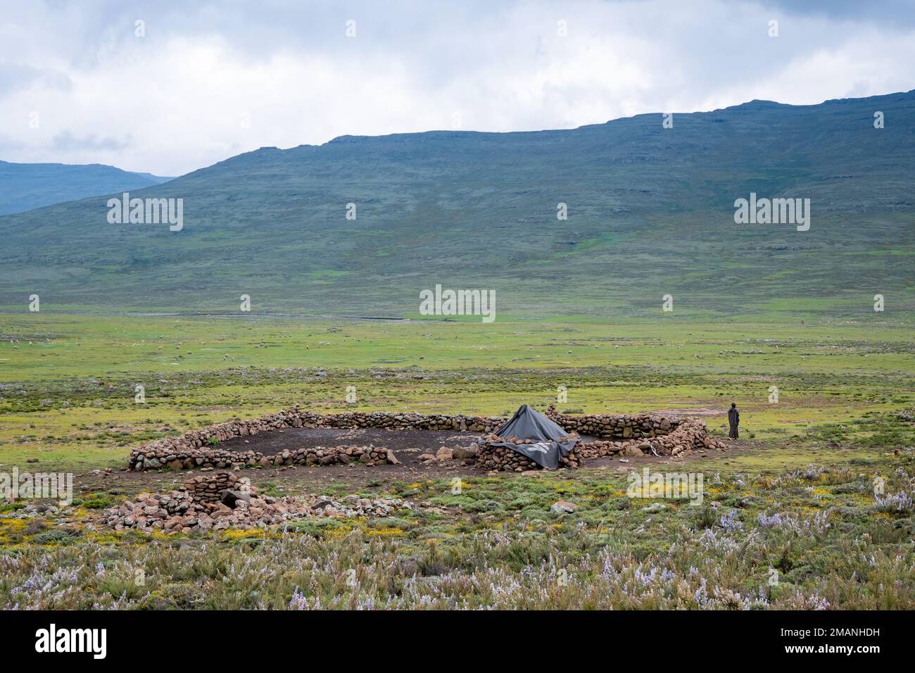 Stone huts used by shepards in summer in the highlands of Lesotho Stock ...