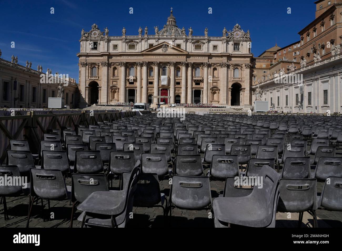 Hundreds of chairs are lined up in St. Peter's Square ahead of Sunday's ...