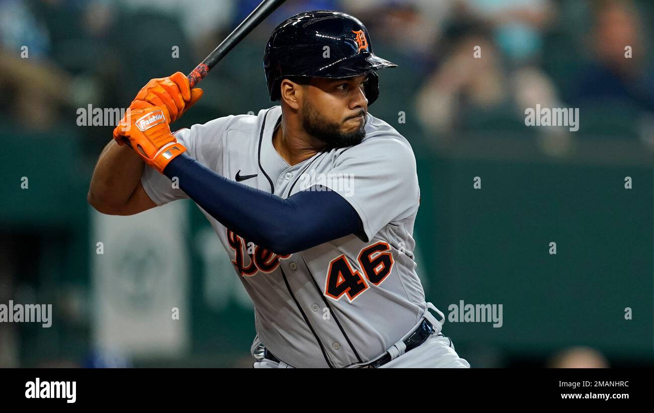 Detroit Tigers' Jeimer Candelario waits on a pitch during a baseball ...