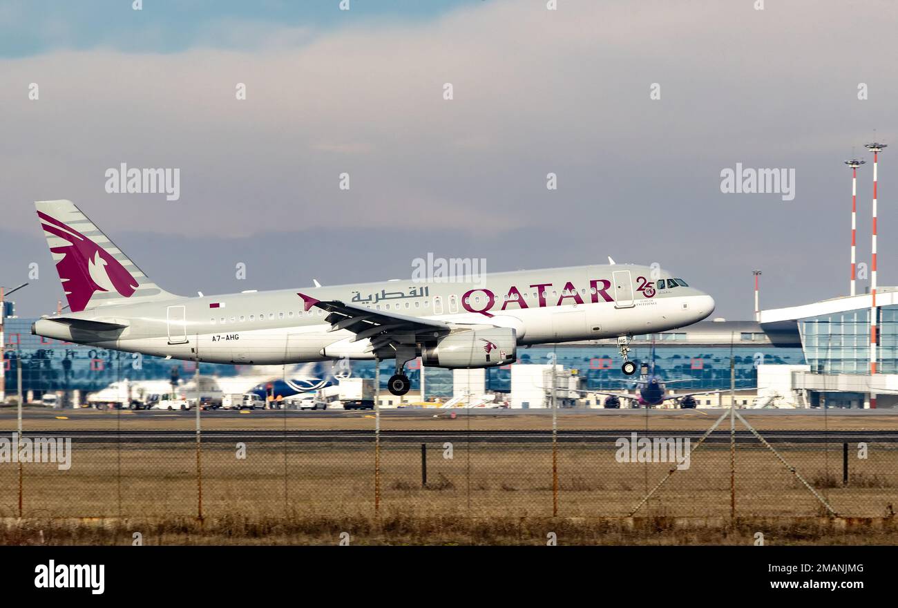 Bucharest, Romania - January 17, 2023: Qatar Airways, A7-AHG, Airbus ...