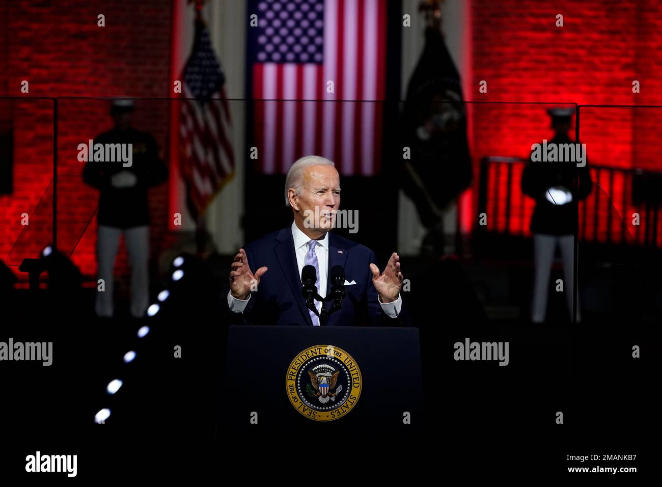 President Joe Biden speaks outside Independence Hall, Thursday, Sept. 1 ...