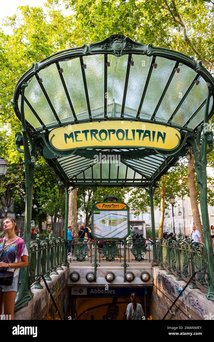 Paris, France, Historic Paris Metro Entrance, Abbesses, Montmartre, Art ...
