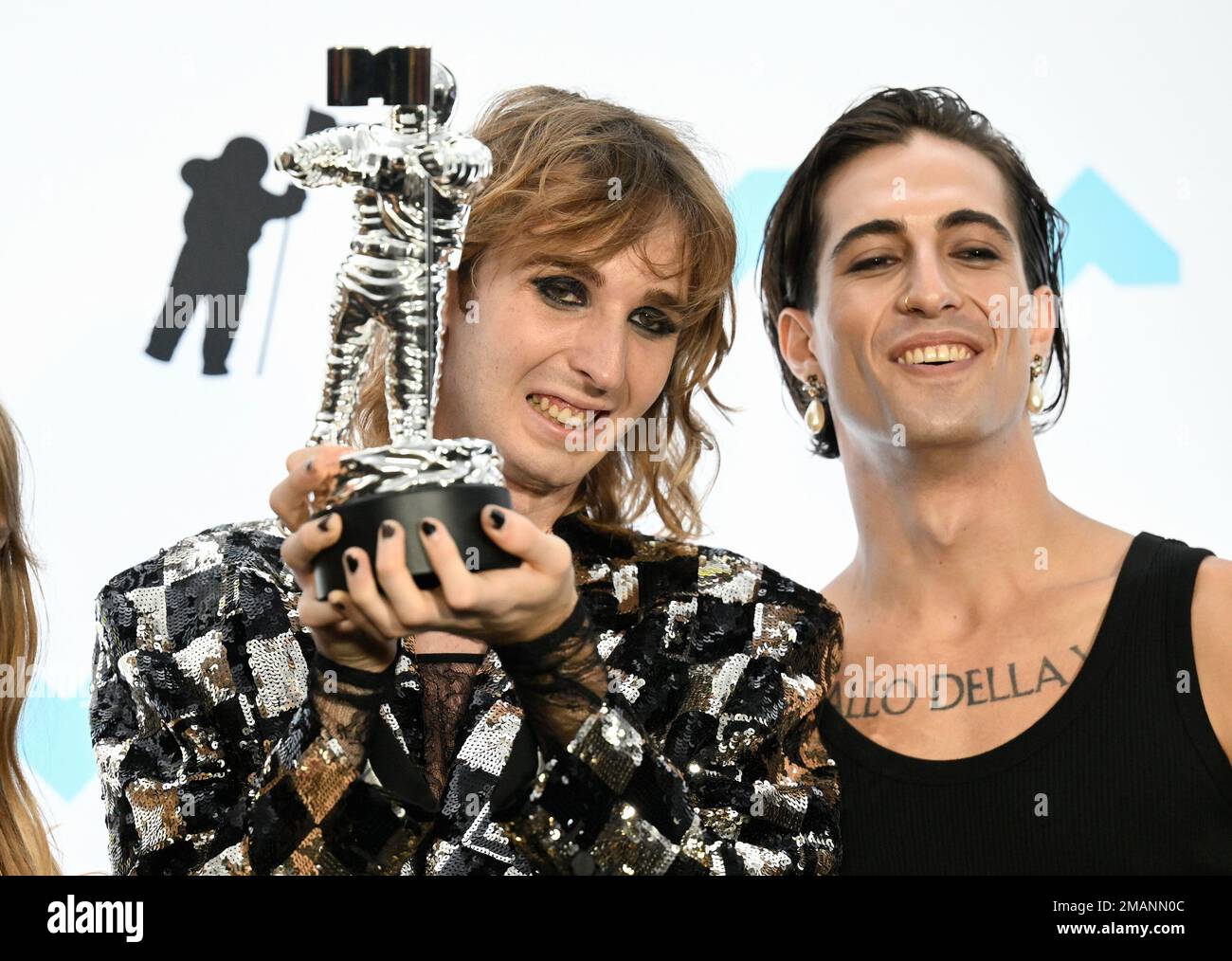 Thomas Raggi, left, and Damiano David, of Maneskin, winners of the best ...