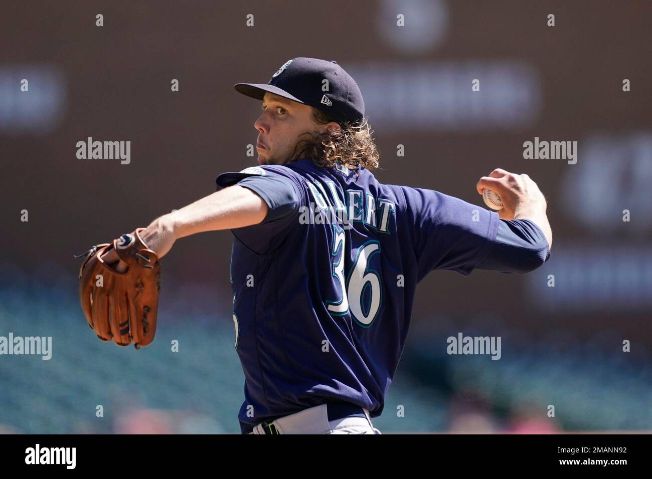 Seattle Mariners starting pitcher Logan Gilbert throws during the first ...