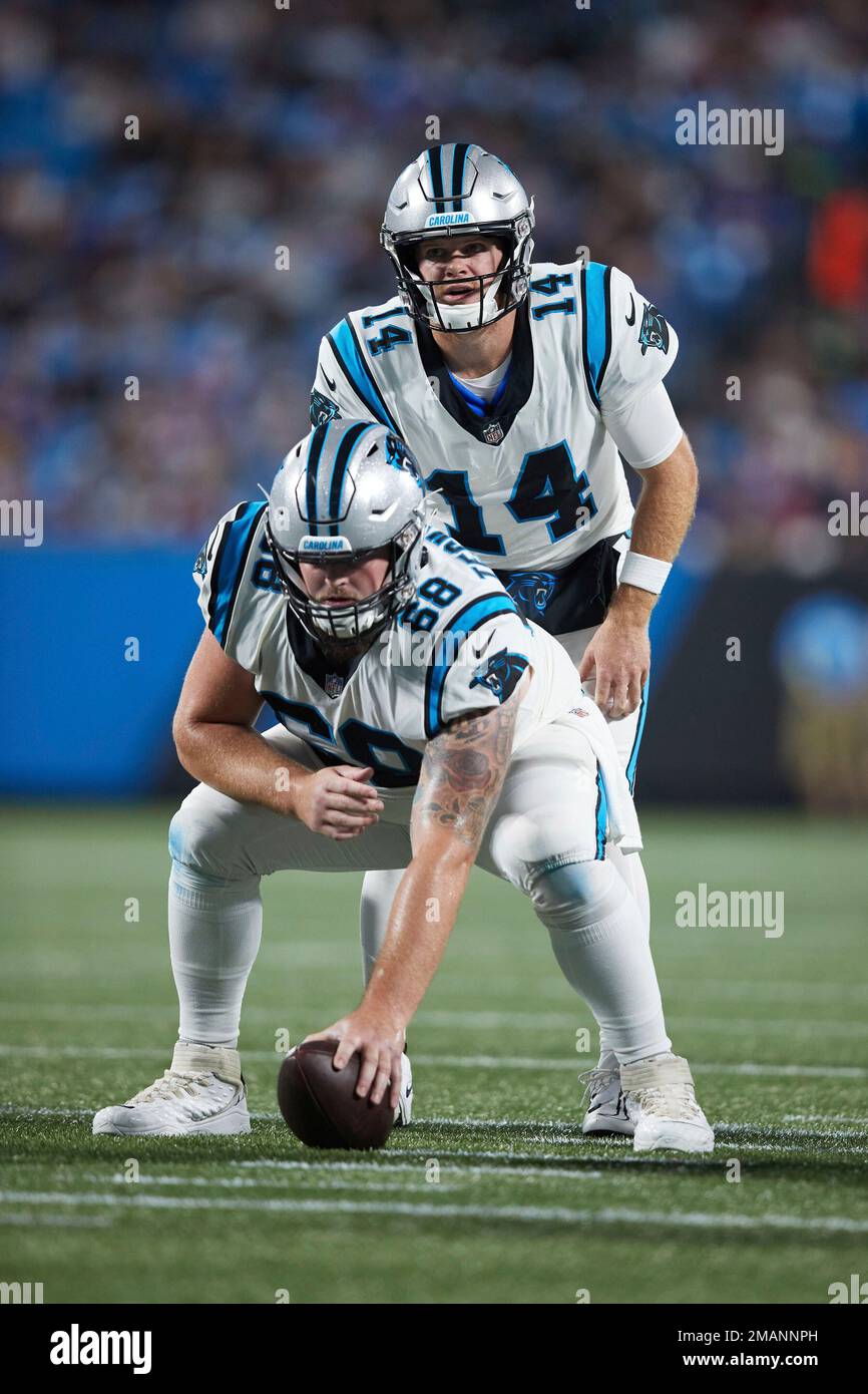 Carolina Panthers quarterback Sam Darnold (14) lines up under center ...