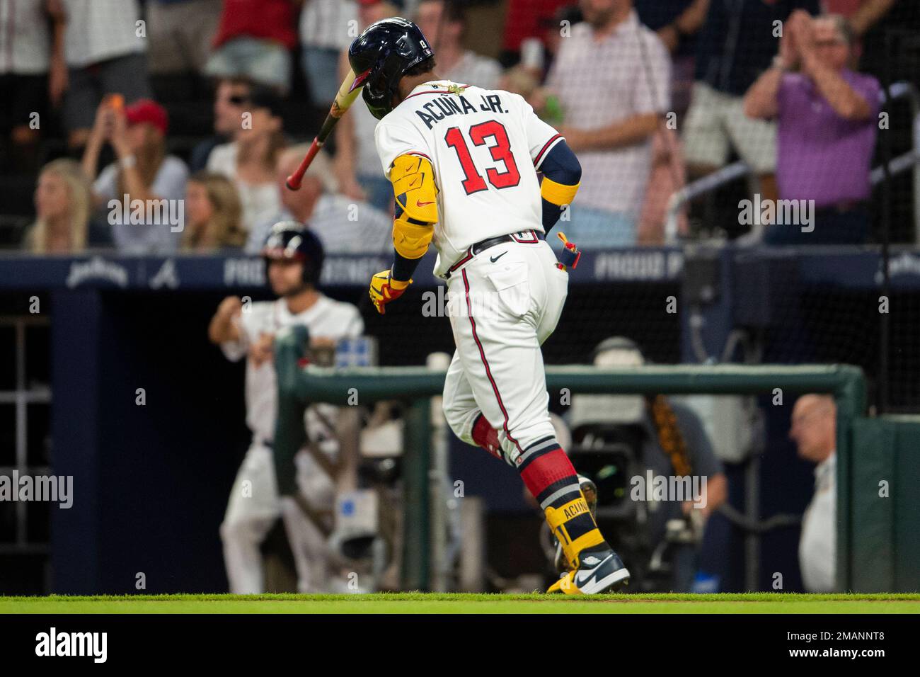 Atlanta Braves Ronald Acuna Jr. flips the bat after hitting a home run ...