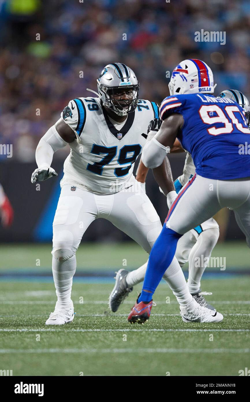 Carolina Panthers offensive tackle Ikem Ekwonu (79) lines up on offense ...