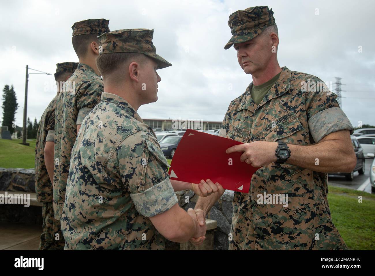 U.S. Marine Corps Col. Matthew Tracy, right, commanding officer of 4th ...