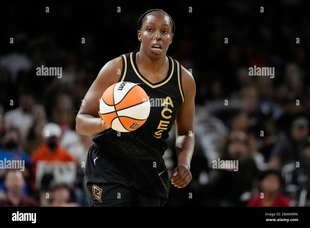 Las Vegas Aces guard Chelsea Gray (12) plays against the Seattle Storm ...