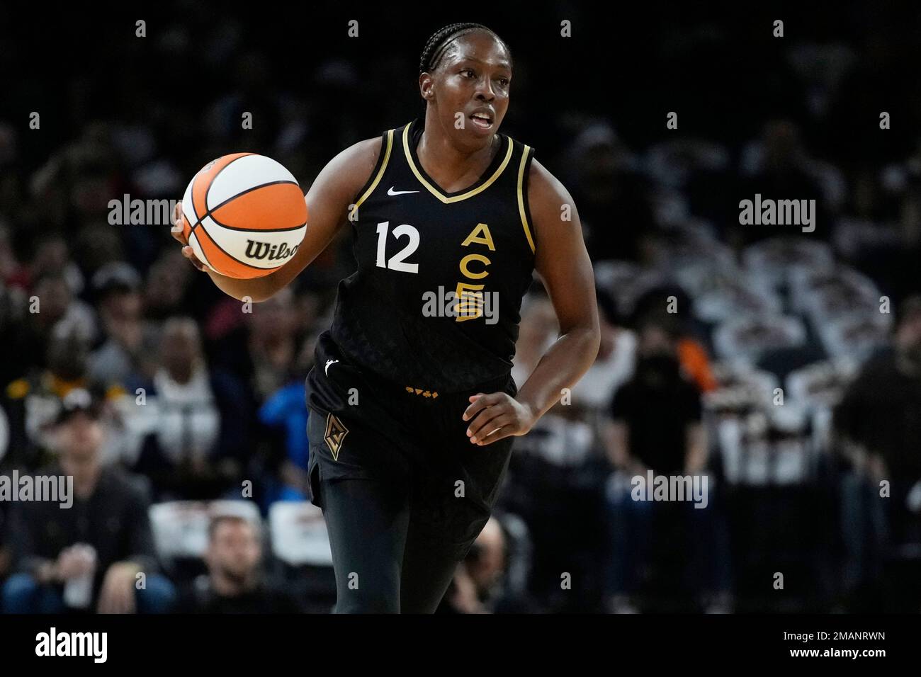 Las Vegas Aces guard Chelsea Gray (12) plays against the Seattle Storm ...