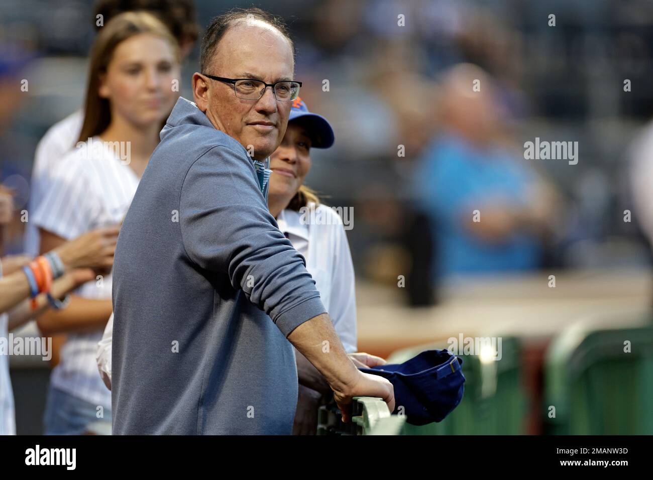 New York Mets owner Steve Cohen waits for the team's baseball game against the Los Angeles ...