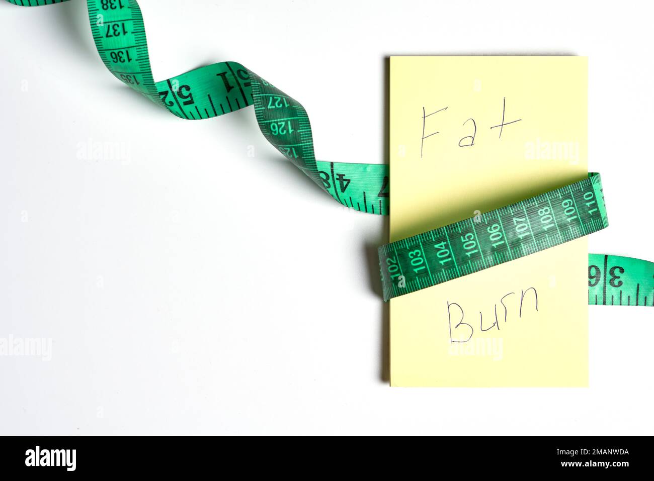 a tape wrapped around a piece of paper with the words fat, burn written ...