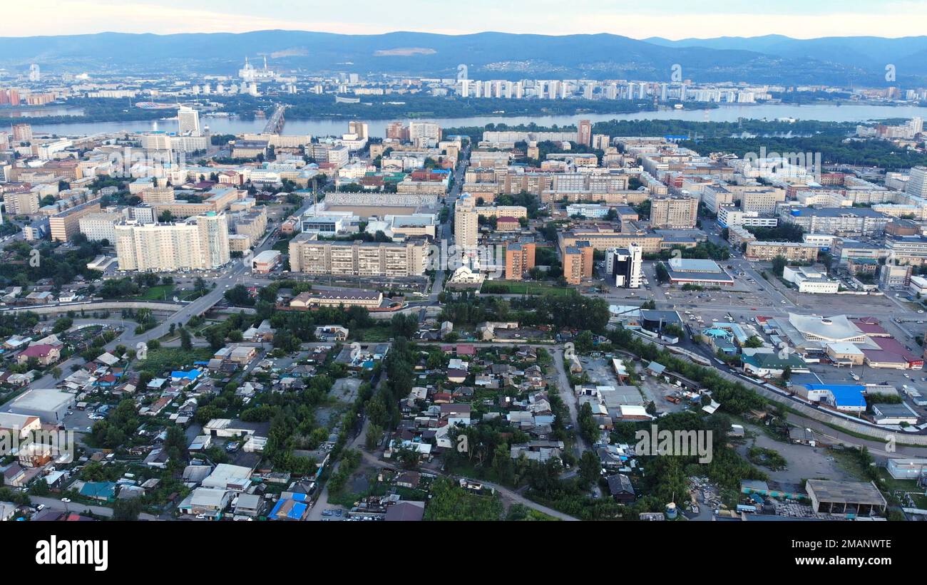 Krasnoyarsk city aerial panoramic view from Karaulnaya Mountain Stock ...
