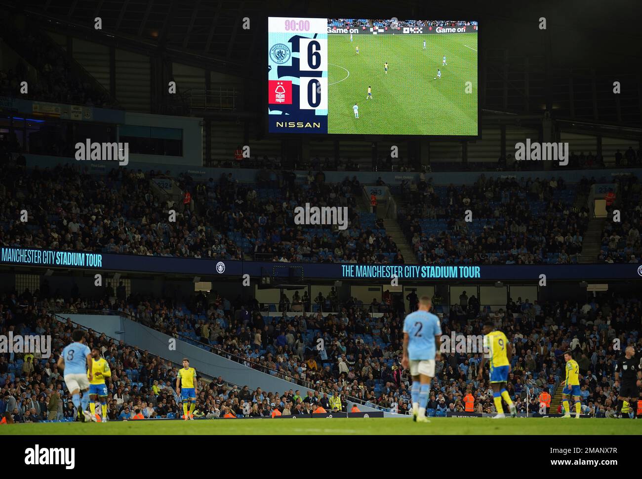 Stadium screen shows result of the English Premier League soccer match ...