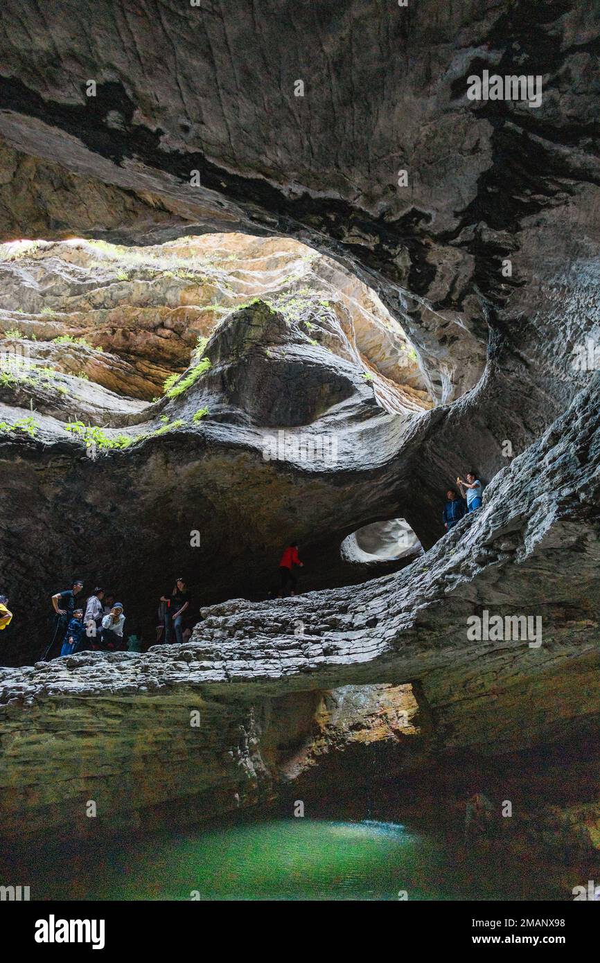 Natural landmark in Dagestan - Saltinsky underground waterfall Stock ...