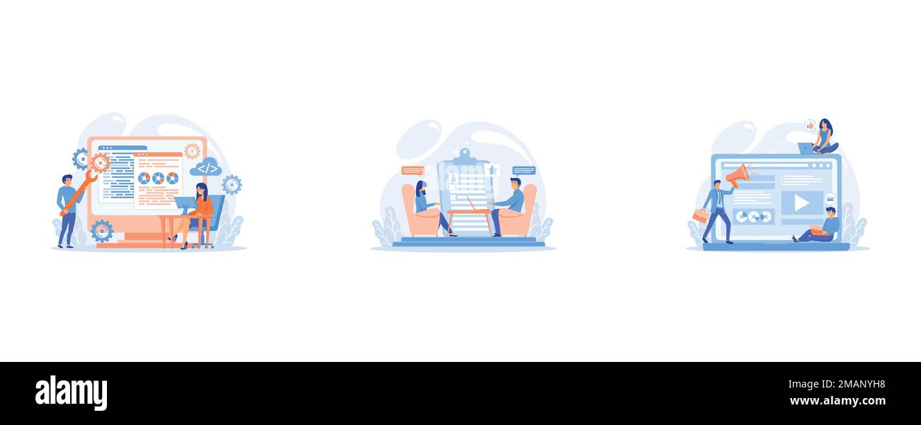 Software Configuration Employee Hiring Content Marketing Services Set Flat Vector Modern