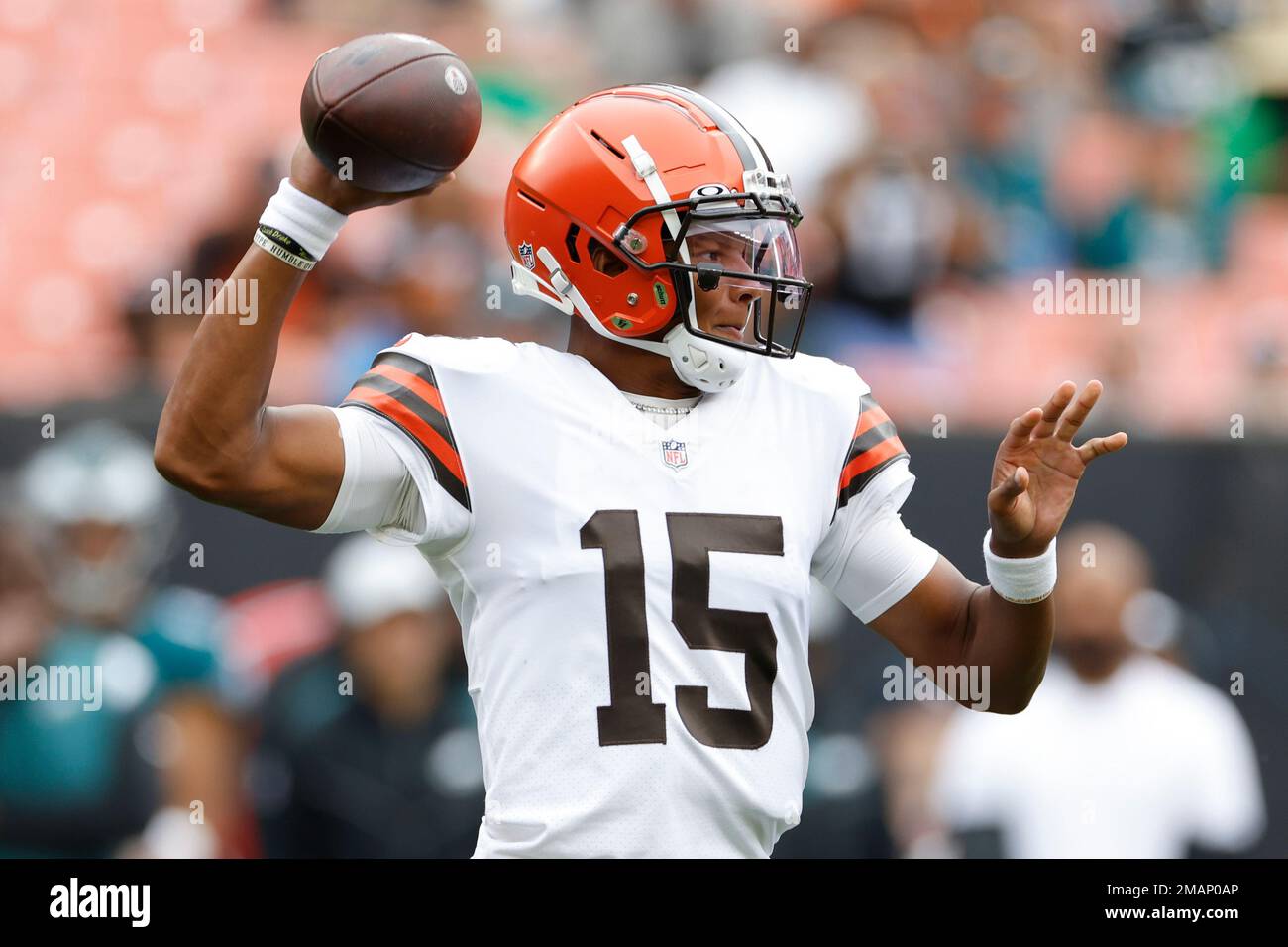 Cleveland Browns quarterback Joshua Dobbs throws a pass against the ...