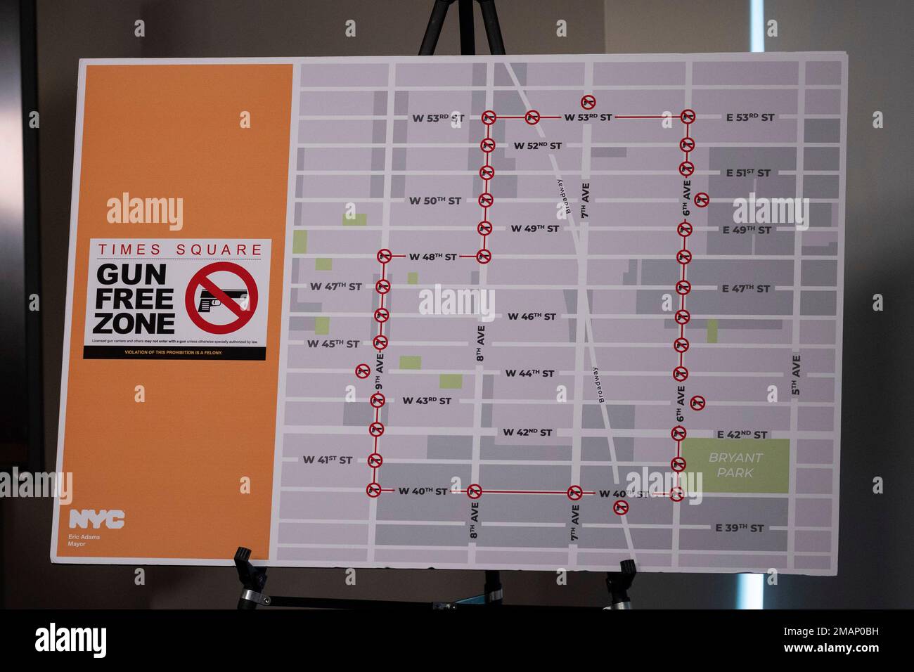 A map shows the locations of “Gun Free Zone" signs at Times Square is ...