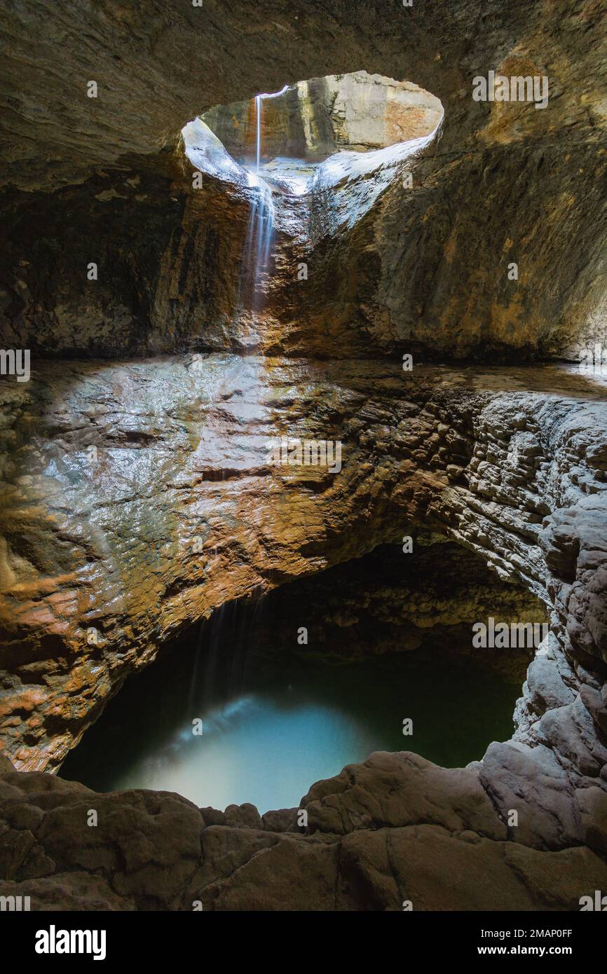 Natural landmark in Dagestan - Saltinsky underground waterfall Stock ...