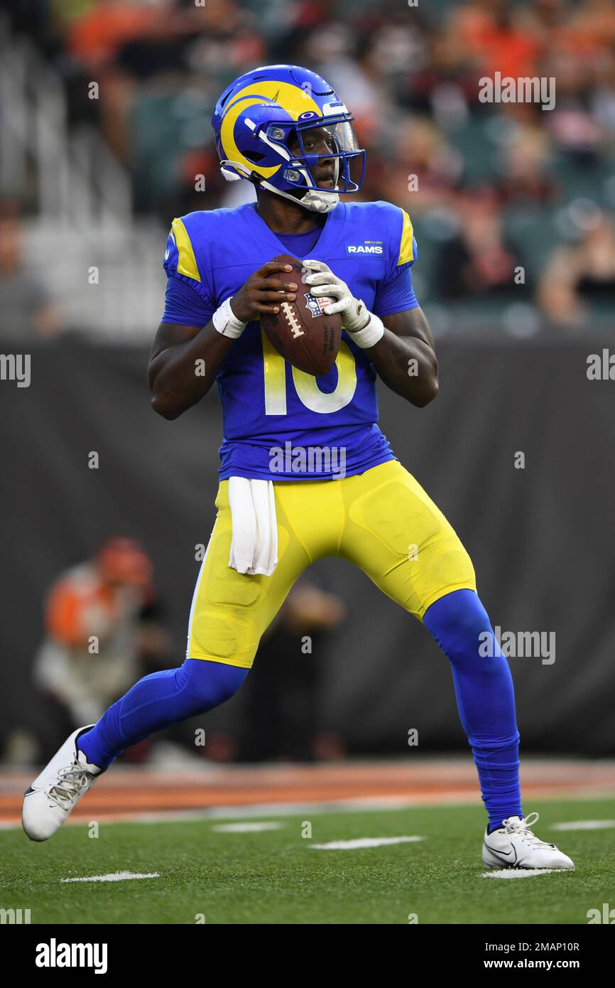 Los Angeles Rams quarterback Bryce Perkins (16) drops back to pass ...