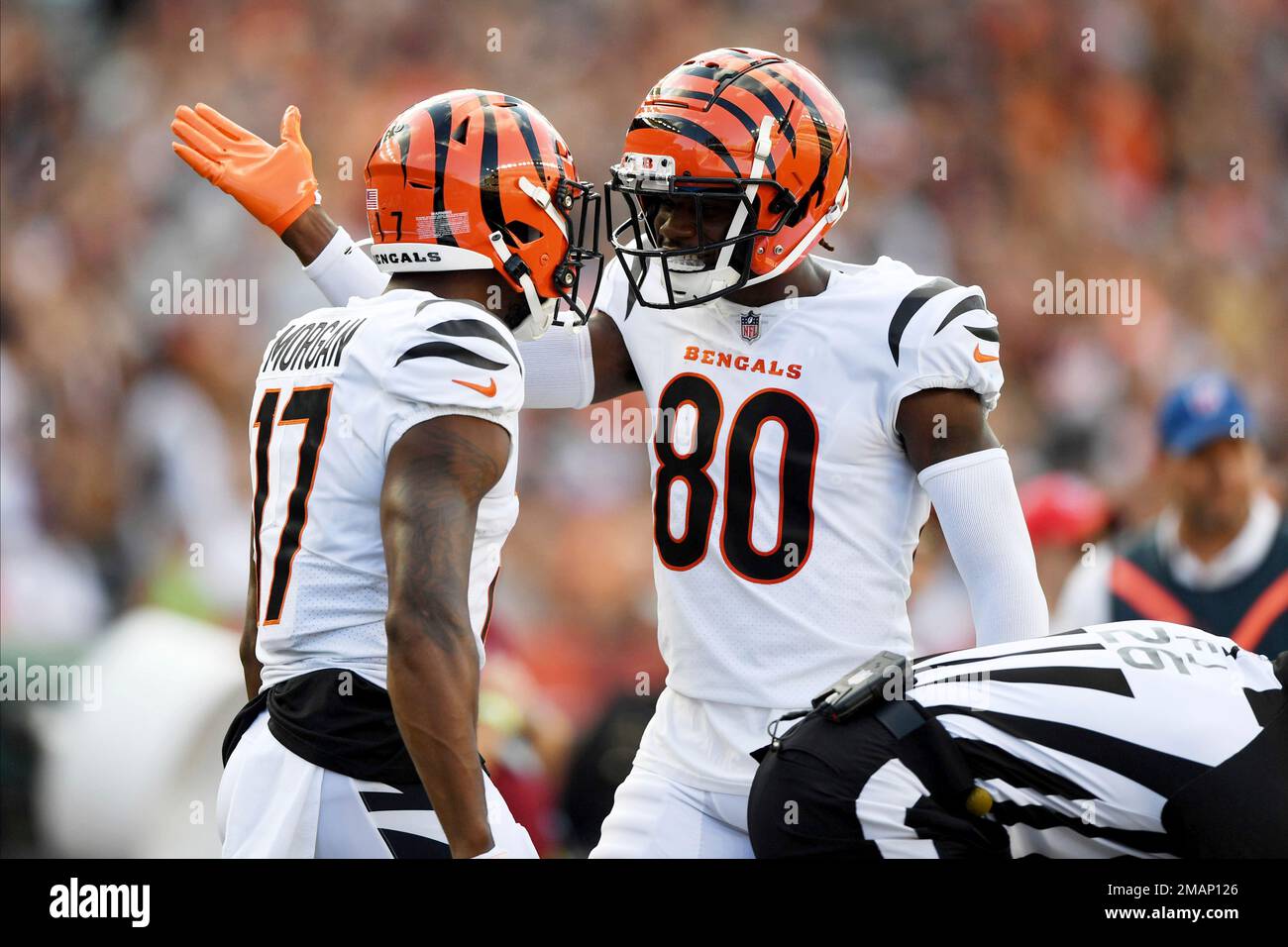 Cincinnati Bengals wide receiver Mike Thomas (80) celebrates with wide ...
