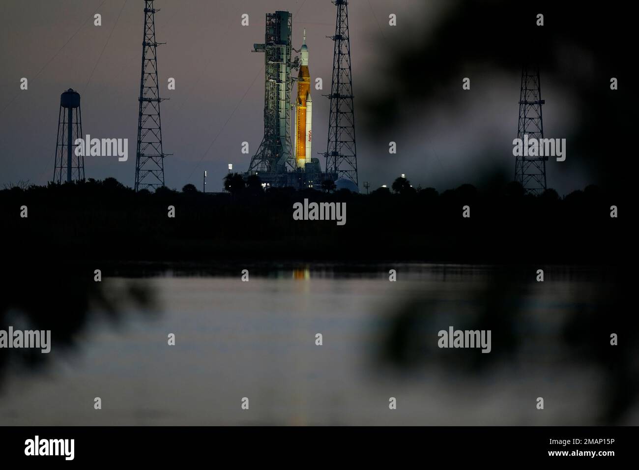 The NASA moon rocket seen from Canaveral National Seashore, stands on ...