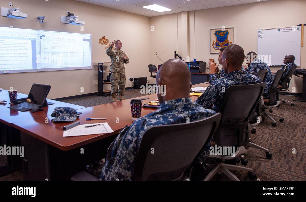 Master Sgt. Gustavo Cifuentes, 318th Training Squadron, motions during ...