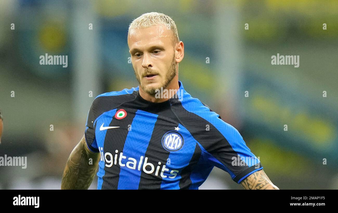 Inter Milan's Federico Dimarco controls the ball during a Serie A ...