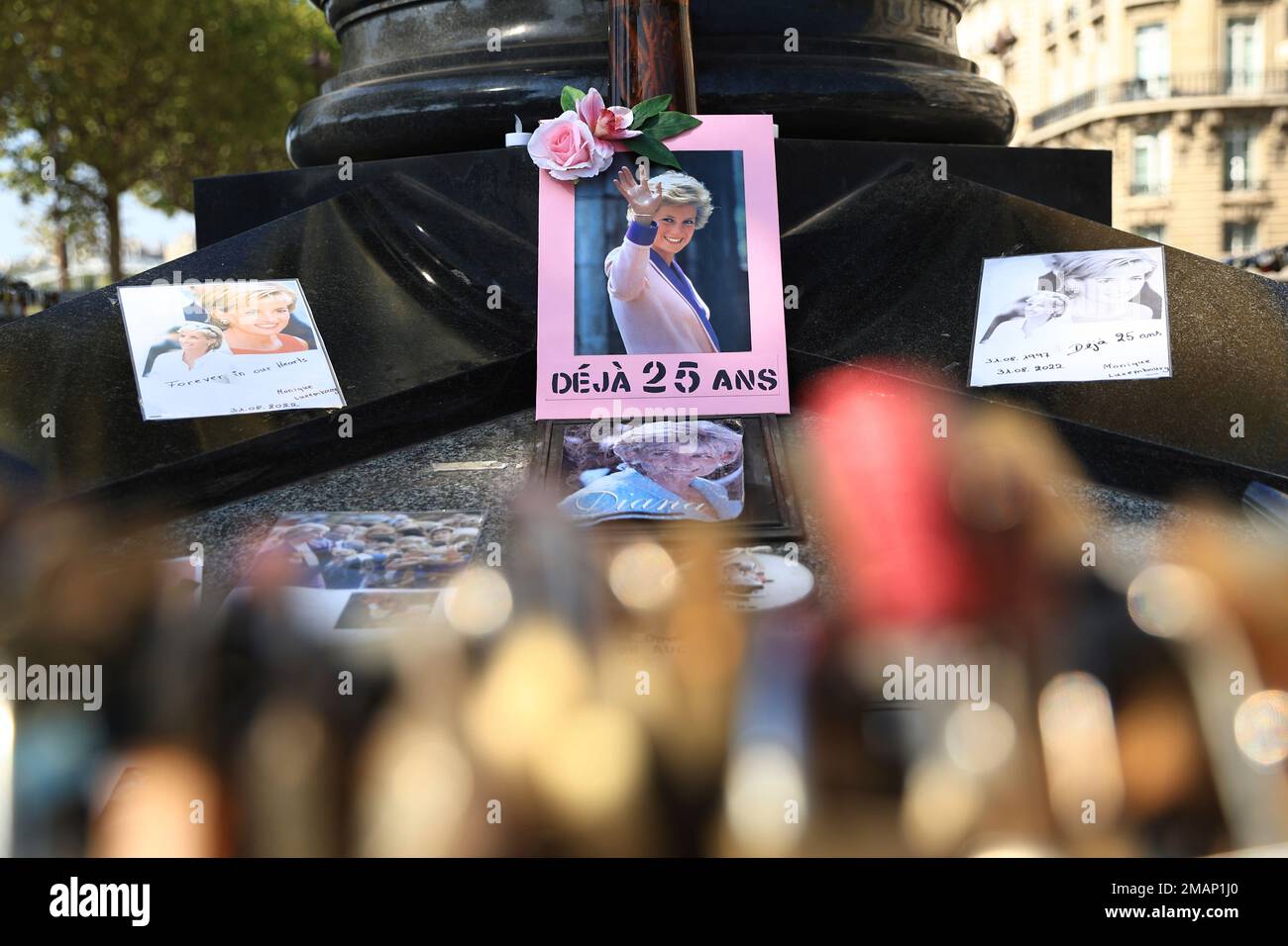 A poster sits by to the unofficial shrine to Princess Diana, Wednesday ...