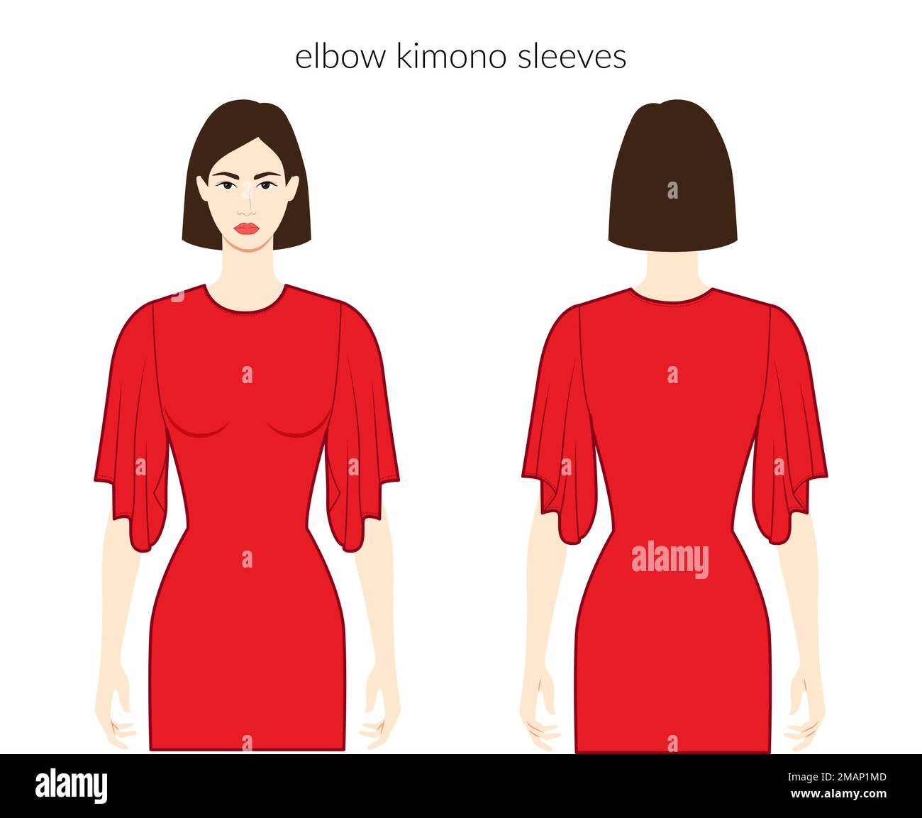 Kimono sleeves elbow length clothes character beautiful lady in red top ...