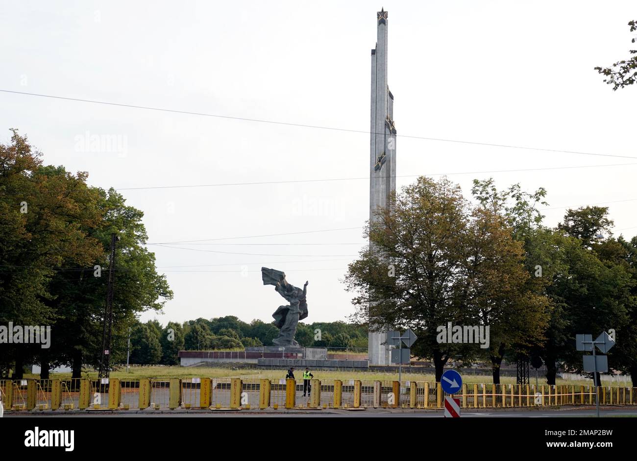FILE - Barriers are placed around The Monument to the Liberators of ...