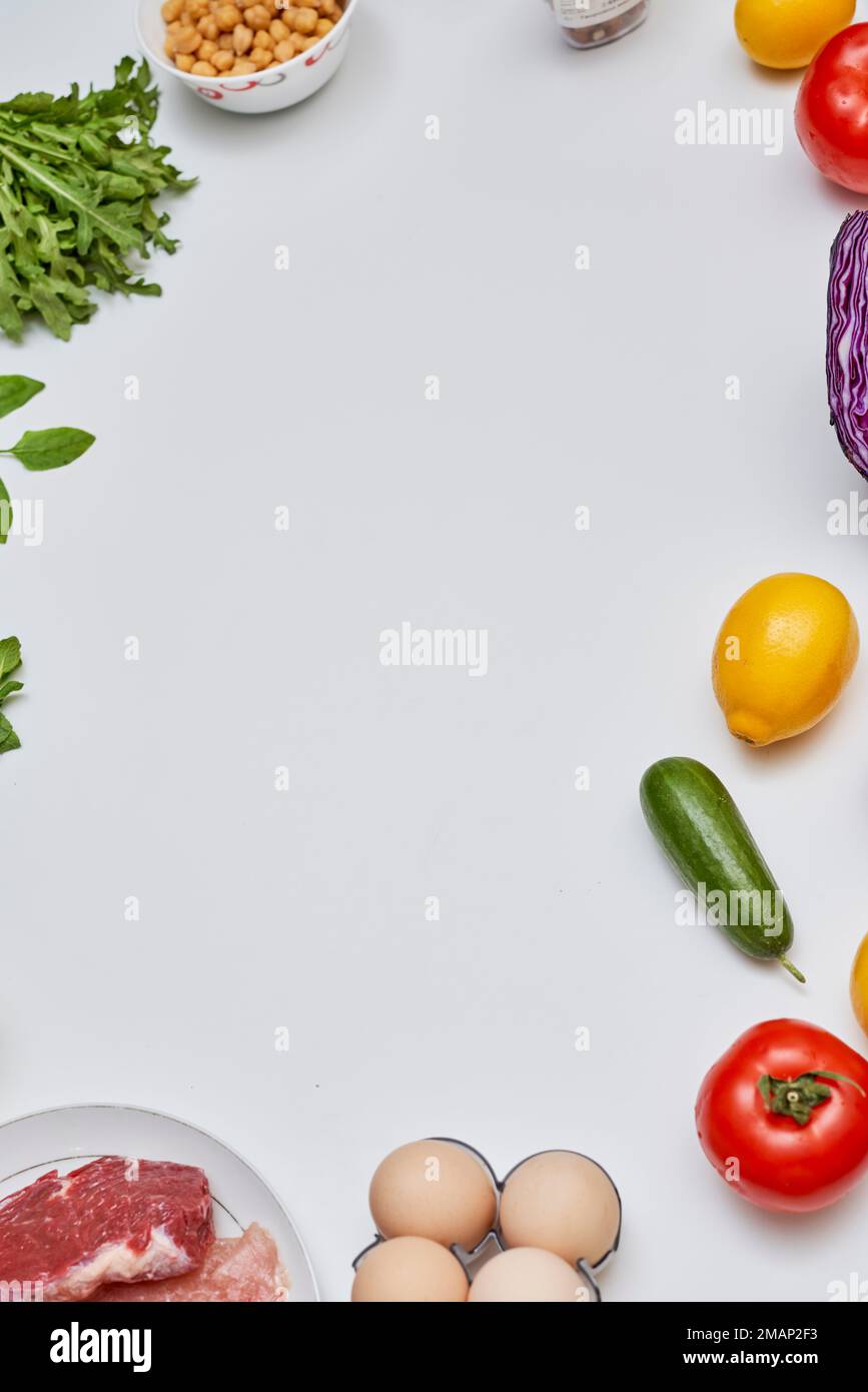 food on a white background with space for your text or image to be used ...