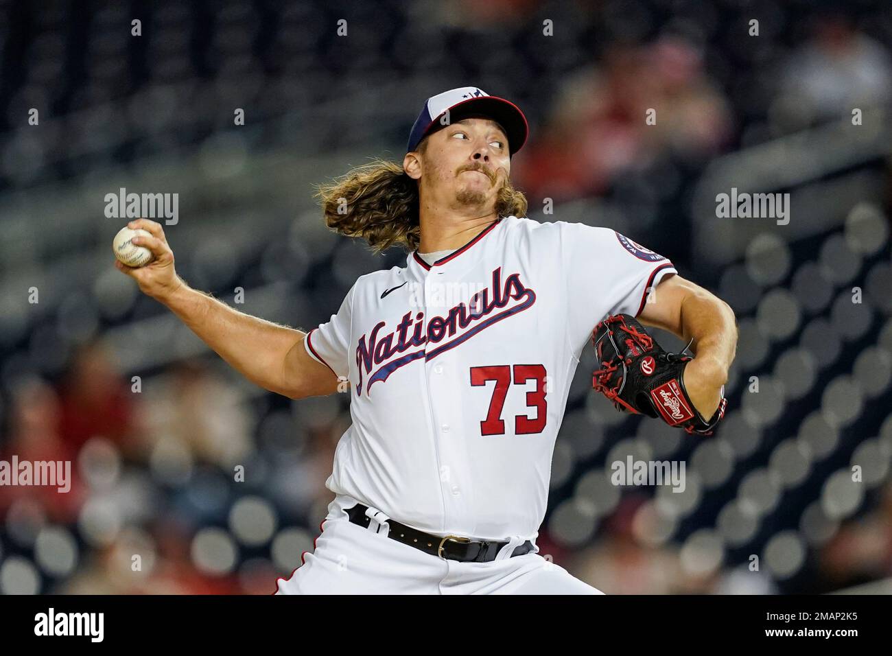 Washington Nationals relief pitcher Hunter Harvey (73) throws during a ...