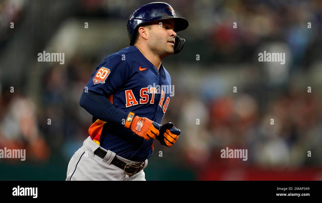 Houston Astros' Jose Altuve runs the bases after hitting a solo home ...