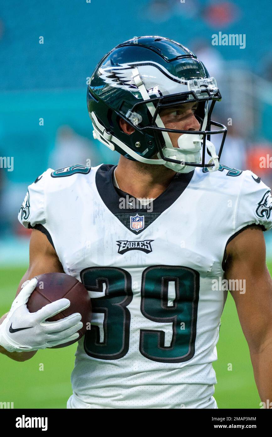 Philadelphia Eagles wide receiver Devon Allen (39) holds a football as ...