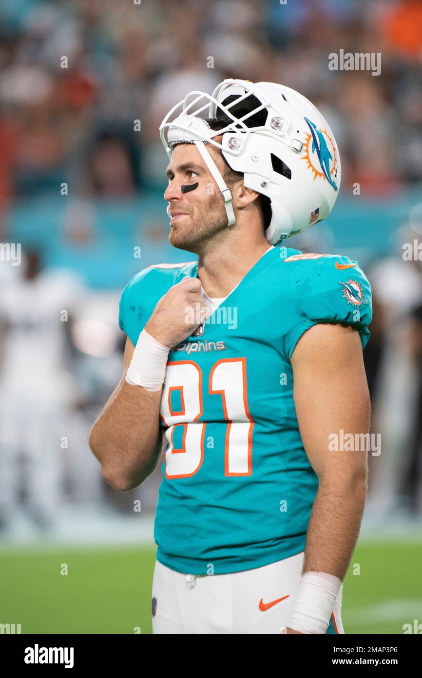 Miami Dolphins tight end Durham Smythe (81) smiles during an NFL ...