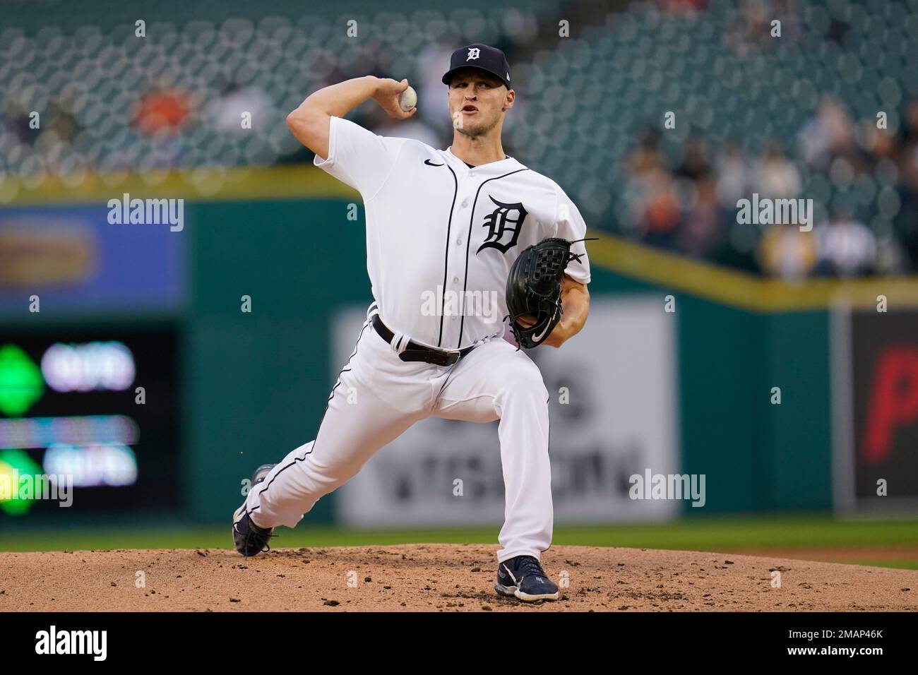 Detroit Tigers pitcher Matt Manning throws against the Seattle Mariners ...